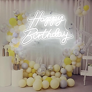 DAKABUKA LED Neon Happy Birthday Sign Night Light Party Decorations White USB Operated Decorative for Backdrop Party Bedroom Wall Décor 5v