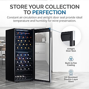 NewAir Freestanding 98 Bottle Dual Zone Compressor Wine Fridge with Low-Vibration Ultra-Quiet Inverter Compressor, Adjustable Racks and Exterior Digital Thermostat