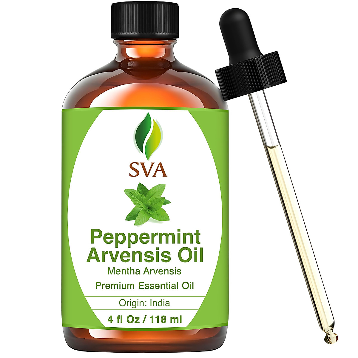 SVA Peppermint Essential Oil – 4 Fl Oz – 100% Natural Peppermint Oil - for Diffuser, Hair Care, Face, Skin Care, Aromatherapy, Scalp and Body Massage, Soap and Candle Making - with Dropper