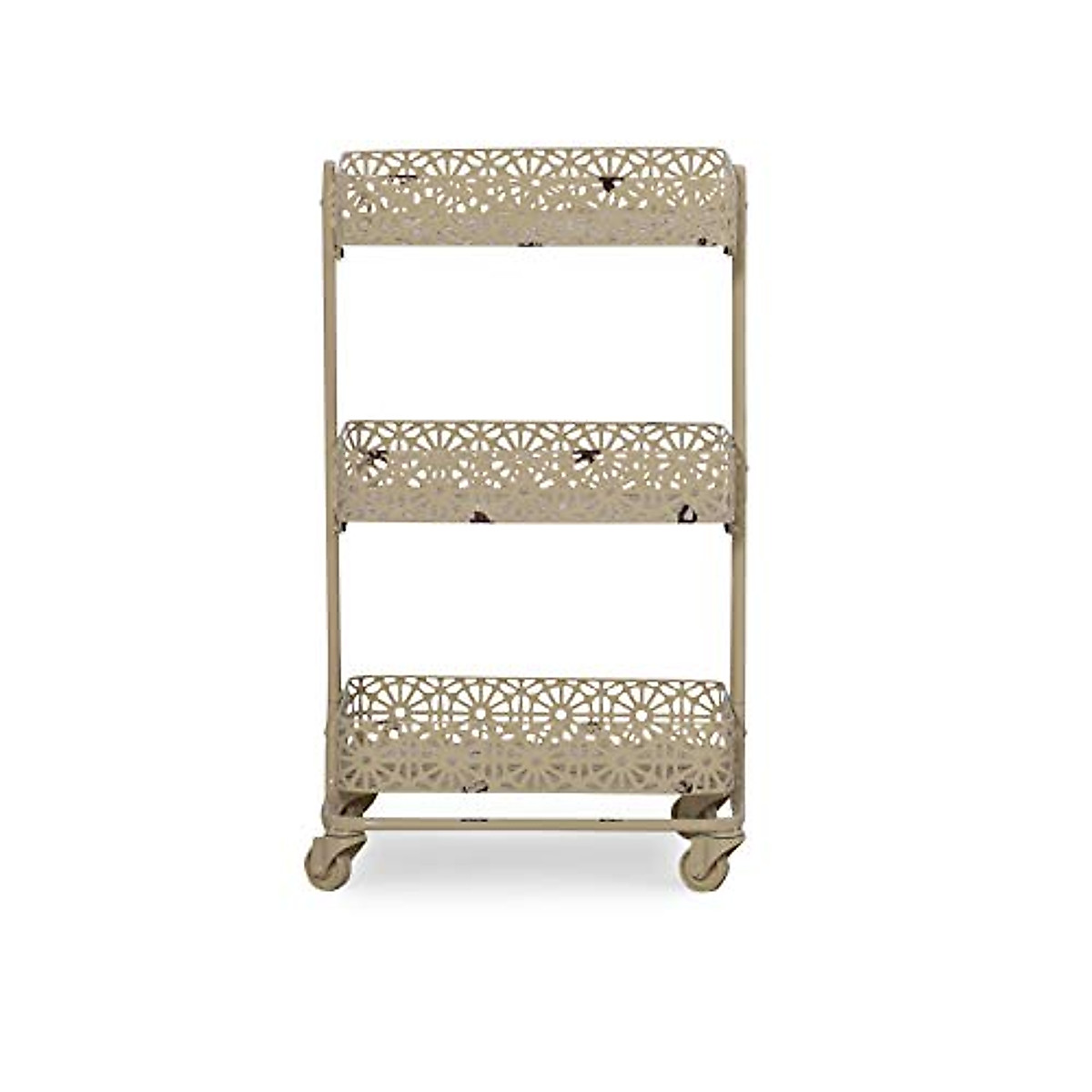 Linon Cream Three Tier Metal Rolling Melissa Cart, 29.5" x 17" x 11"