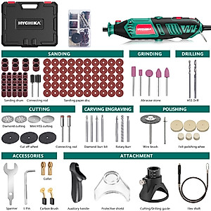 HYCHIKA 180W Rotary Tool, Variable Speed Rotary Tool Kit with Flex Shaft, 173pcs Accessories Kit & 8000-35000RPM Multi-Tool, Perfect for Cutting, Detail Sanding, Engraving, Wood Carving, and Polishing
