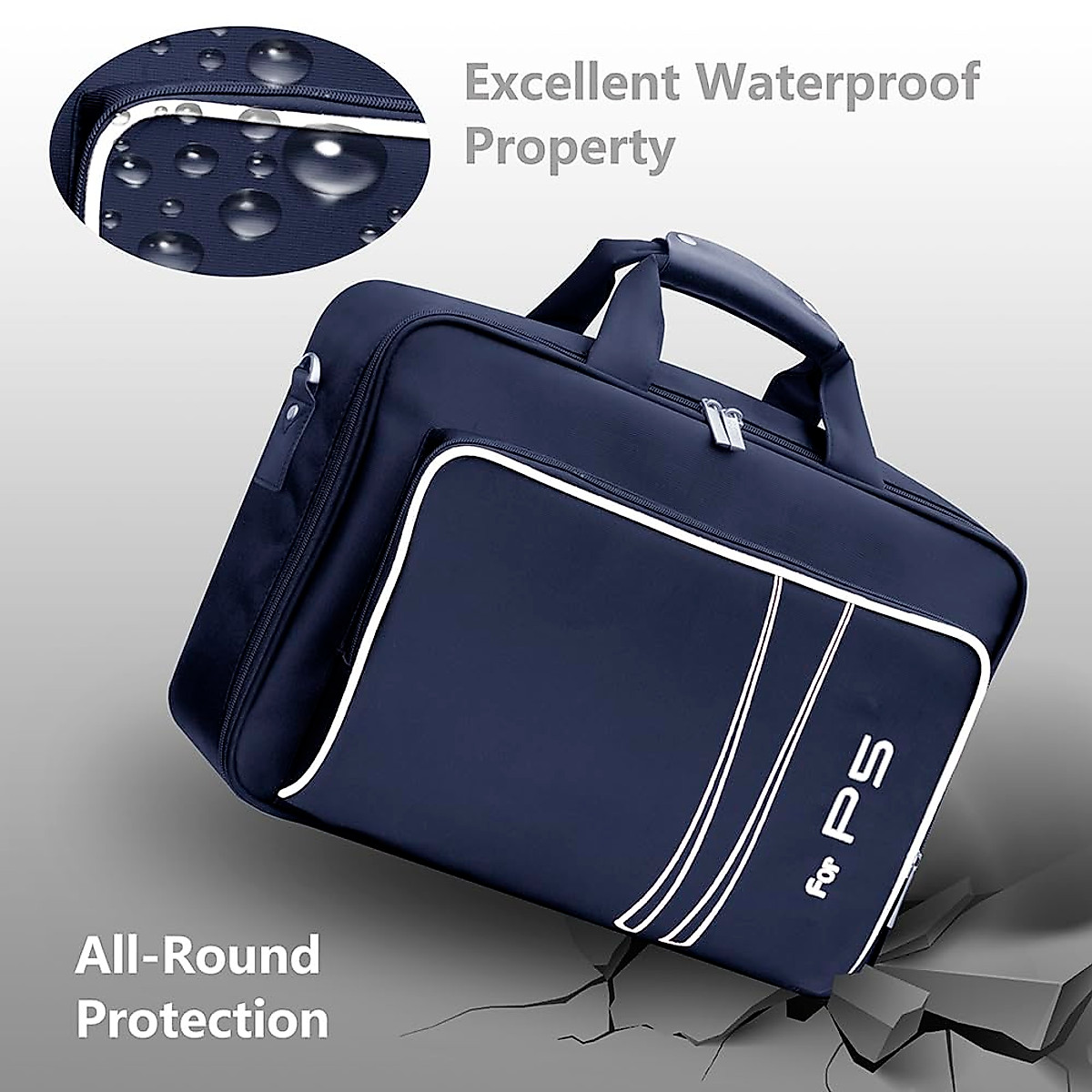 omarando Gaming Console Carrying Case,Compatible with PS5 or PS5 Slim,Travel Carrying Bag for Game Controller and Accessories,Included Controller Protective Box (Black-White)