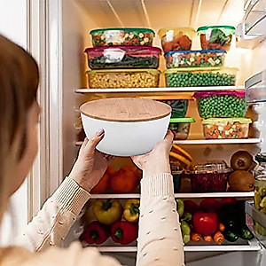 Panghuhu88 Salad Bowl with Lid, Set of 3 (7" + 8.8" + 11") Serving Bowl with Bamboo Cover, Bamboo Fiber Mixing Bowl for Salad Cereal Pasta Soup Fruit Popcorn Chips (White)