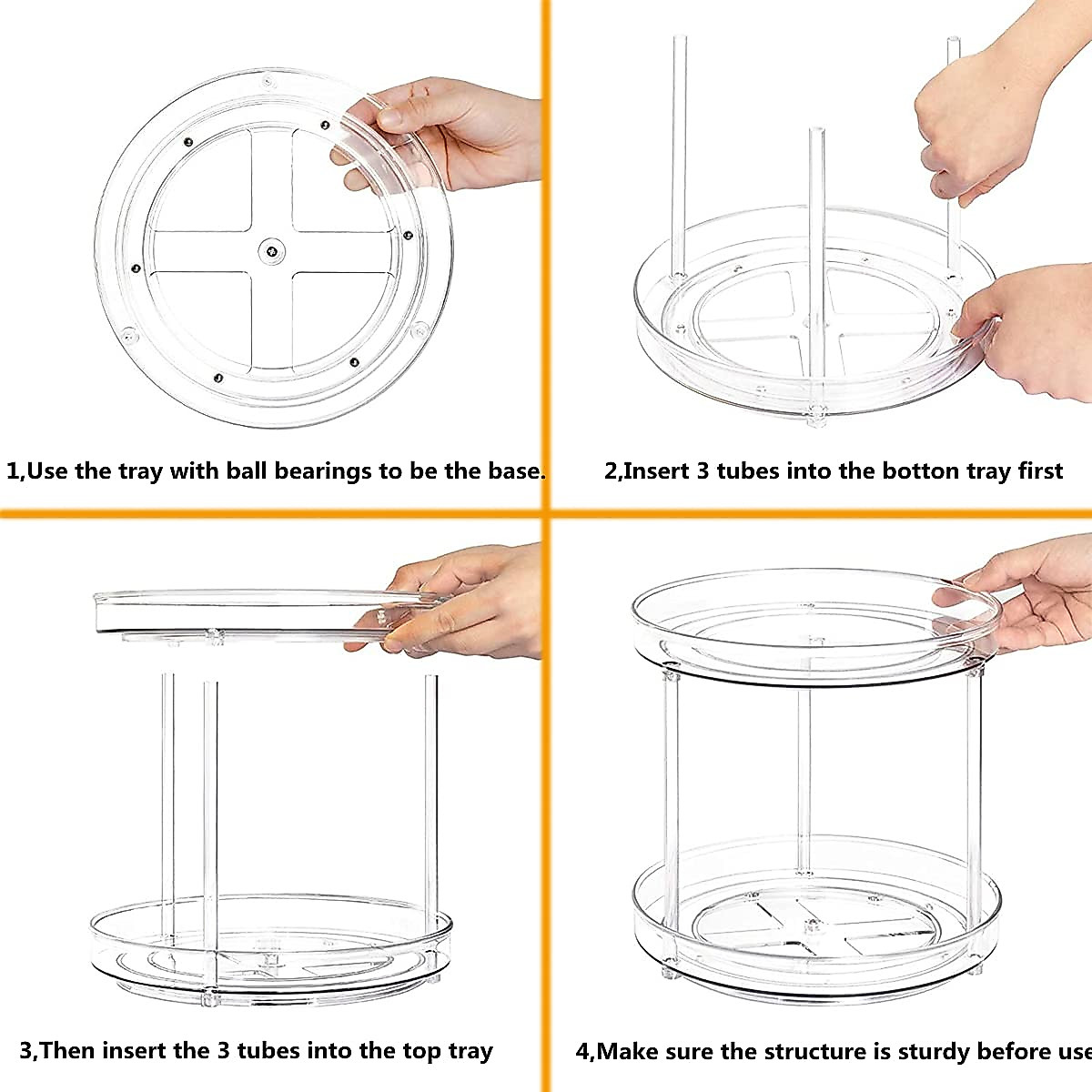 FIVOF Lazy Susan Round Plastic Clear Rotating Turntable Organization Storage Container Bins for Cabinet Pantry Fridge Kitchen Vanity Spinning Organizer for Spices Condiments (2-Tire-1-Pack, 9 inch)