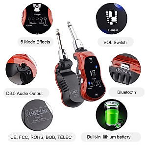 KITHOUSE B6 Guitar Headphone Amp Mini Plug Guitar Amplifier Bluetooth Receiver Rechargeable for Electric Travel Pocket Guitar With CLEAN/CHORUS/FLANGER/METAL/WAH 5 Effects(Mahogany Color)