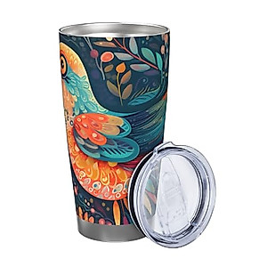 AYCZN Ethnic Hummingbird 20 OZ Tumbler Stainless Steel Travel Coffee Mug, Vintage Flower Floral Insulated Water Bottle with Lid and Straws Leakproof Thermal Cup