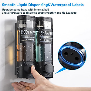 Shampoo and Conditioner Dispenser,GlintGath Shower Dispenser 2 Chamber No Drill Shampoo Dispenser for Shower Wall Mounted Shower Soap Dispenser for Bathroom Hotel,2 * 300ML,Matte Black