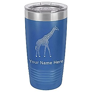 LaserGram 20oz Vacuum Insulated Tumbler Mug, Giraffe, Personalized Engraving Included (Dark Blue)
