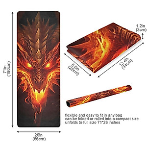 GOODOLD Dragon Head Red Yoga Mat, 71 x 26 Inch Non-slip Yoga Mats Folding Travel Exercise Mat Indoor Outdoor Gym Pilates with Storage Bag for Women Men