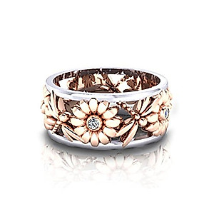 Meolin Sunflower Ring Chrysanthemum Ring Wedding Ring Statement Stackable Band Ring Eternity Cocktail Band (Size/6/7/8/9/10),Rose Gold,Size 8