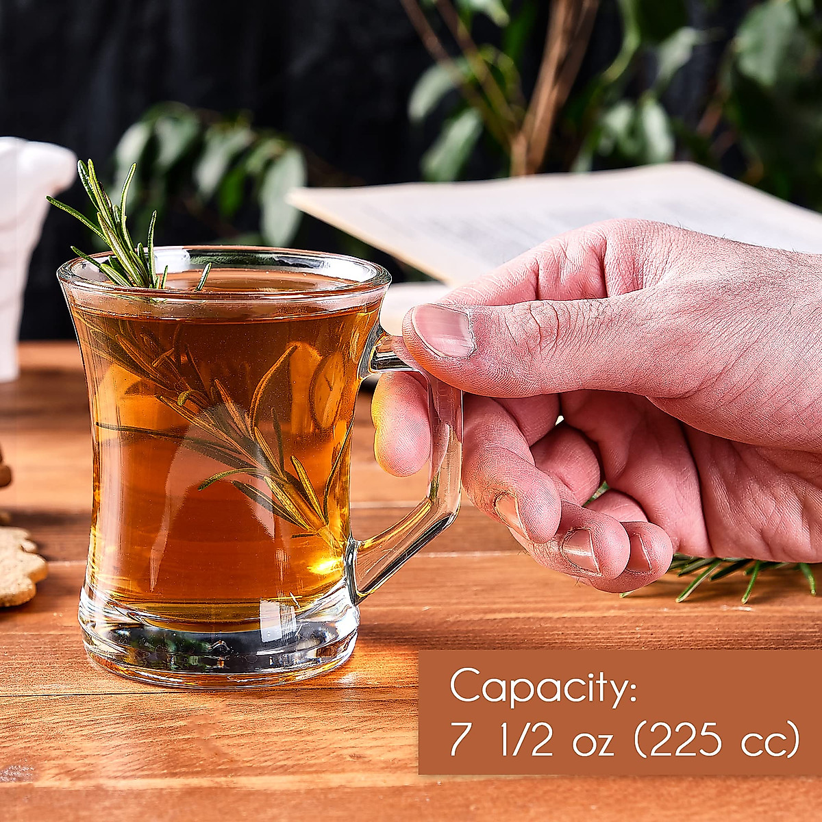 Glass Coffee Mugs for Hot Beverages with Handle, 7 ½ Ounce Hot or Cold Drinks, Glass Tea Cup, Turkish Tea Glasses, Set of 6,