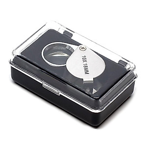 SE 10x18mm Chrome Round Body Jeweler's Loupe with Swing-Away Cover and Storage Box - Ideal for Detailed Craft and Inspection Work - MJ381018C