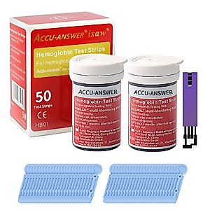 ACCU-Answer 50 Test Hemoglobin Test Strips for ACCU-Answer 4-in-1 Test Meter, 50 Lancets Total Included. No Code Card Need, Accurate and Fast, Easy to Use and Read