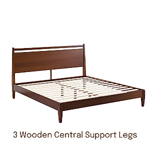 NTC Adept Wooden Bed Frame with Headboard, Crafted from Walnut, Rubber Wood with Silent Slats and Wood Central Supports, 1000 Lb Capacity, Effortless Assembly, Queen - Dark Walnut