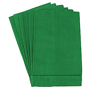 CleverDelights Green Hemstitched Hand Towels - 6 Pack - 14" x 22" - 55/45 Linen Cotton Blend