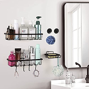 Adhesive Shower Caddy, 2 Pack Shower Shelves with Soap Holder, No Drilling Rustproof Stainless Steel Black Shower Organizer, Bathroom Shower Shelf for Inside Shower & Kitchen Storage, Black