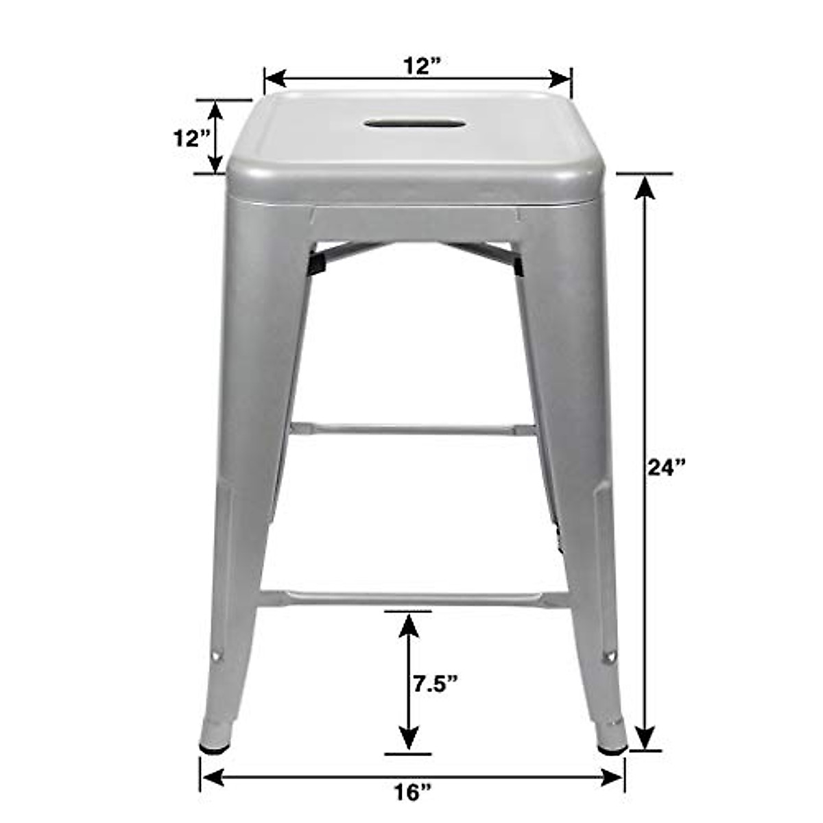 UrbanMod 24 Inches Metal Barstool Set of 4 – Counter Height Backless Bar Stool for Kitchen Island, Breakfast, Outdoors, Pub, Restaurant, Home, Patio – Stackable Heavy Duty Modern & Industrial (Silver)