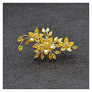 Jfsmgs Brooch Cubic Zirconia Flower Brooches for Women Elegant Luxury Fashion Plant Pin Autumn 3 Colors (Metal Color : Mix)