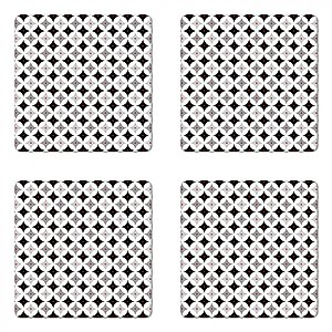Ambesonne Mid Century Coaster Set of 4, Retro Styled Atomic Composition with Vintage Diamond Line Pattern, Square Hardboard Gloss Coasters, Standard Size, Grey Red