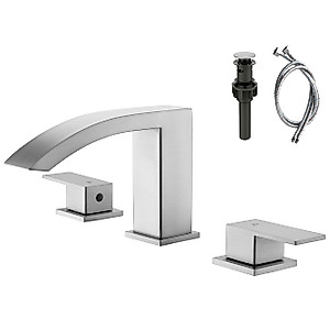 FELIXBATH Waterfall Bathroom Sink Faucet, 3 Holes Two Handles Bathroom Faucet with Pop Up Drain and 2 Water Supply Lines, 8 inch Widespread Bathroom Sink Faucet Brushed Nickel