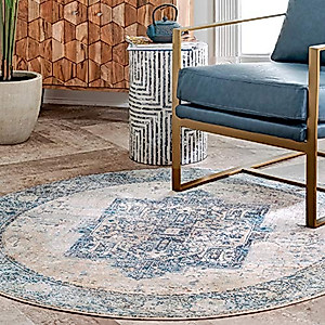 nuLOOM Harriet Vintage Medallion Fringe Area Rug, 4' x 6' Oval, Light Blue