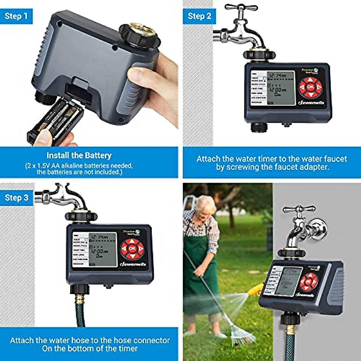 DEWENWILS Sprinkler Timer, Water Timer for Garden Hose, Programmable Hose Timer Automatic Faucet Watering Irrigation Timer for Yard Lawn, Manual Rain Delay Mode, Low Battery Warning