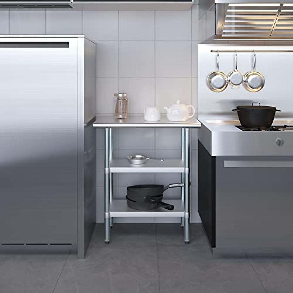 30" Long X 18" Deep Stainless Steel Work Table with 2 Shelves | Metal Food Prep Station | Commercial & Residential NSF Utility Table