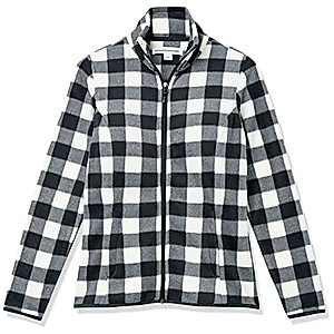 Amazon Essentials Women's Classic-Fit Full-Zip Polar Soft Fleece Jacket (Available in Plus Size), Black White Mini Buffalo Plaid, Medium