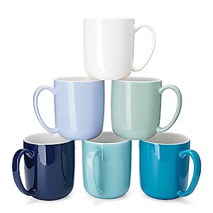 Sweese Porcelain Coffee Mugs Set of 6, 20oz Large Coffee Mug Porcelain with Big Handle, Assorted Colors Coffee Mug Set for Latte, Cocoa, Tea, Festival Gift, Microwave Safe