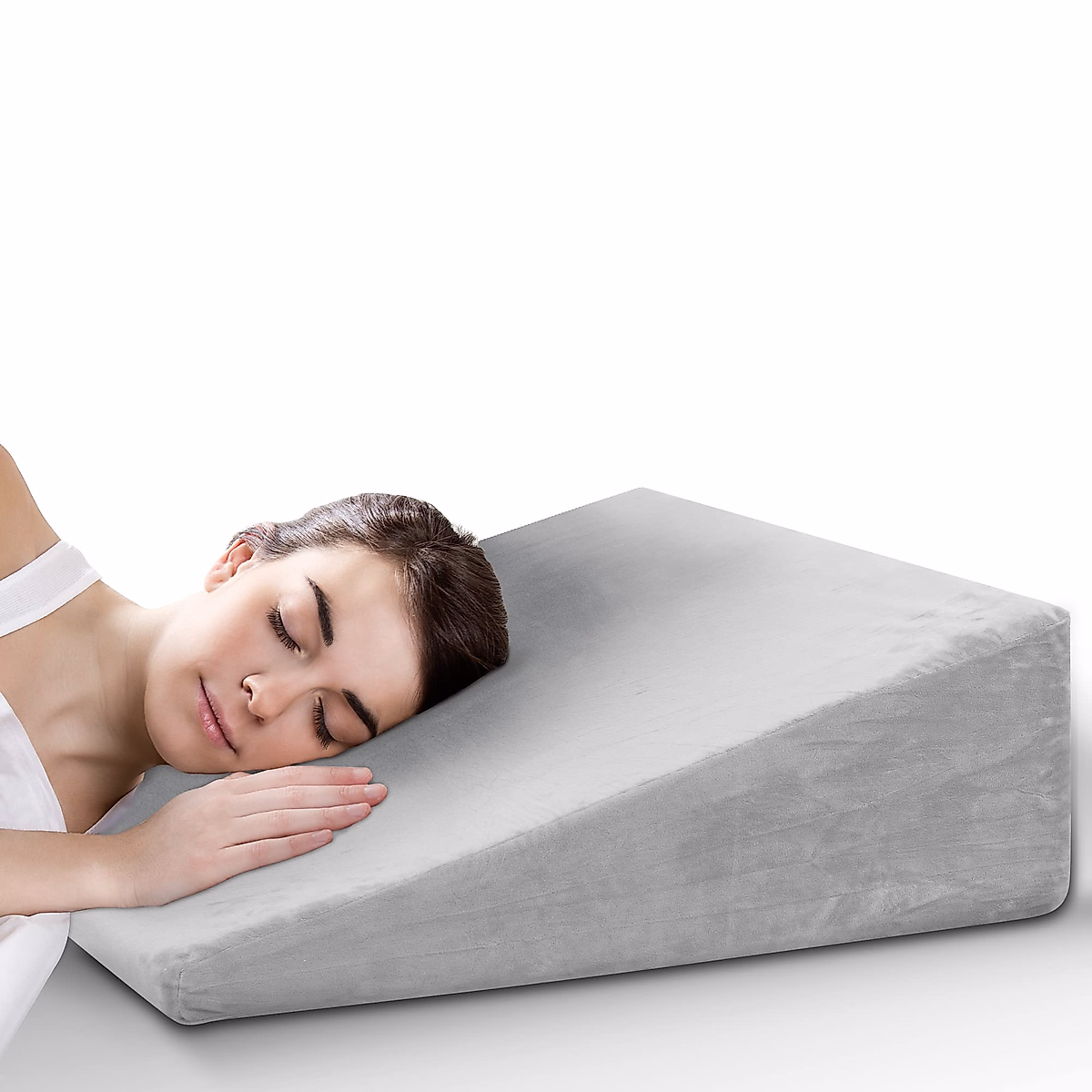 Bed Wedge Pillow with Memory Foam Top for Sleeping, 8 Inch Elevated Support Triangle Pillow for Reading and Rest, Bed Pillow for Legs and Back Support with Washable Cover