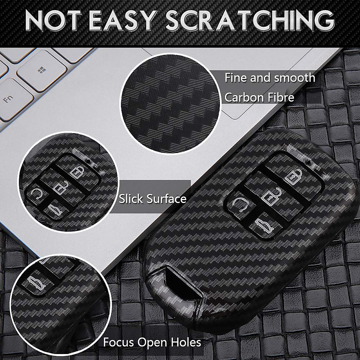 DOHON Carbon Fiber Car Key Fob Cover for Honda Civic Accord CR-V Crider with Key Ring, 1Pack, Black