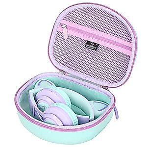 Tourmate Hard Travel Case for Riwbox CT-7 / CT-7S Cat Ear LED Light Kids Wireless Headphones, Protective Carrying Storage Bag (Purple&Green)