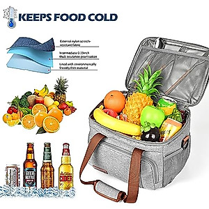 MIYCOO Insulated Lunch Bag for Women Men Reusable Lunch Box for Office Work - Leakproof Soft Adults Lunch Cooler Bag with Adjustable Shoulder Belt Grey