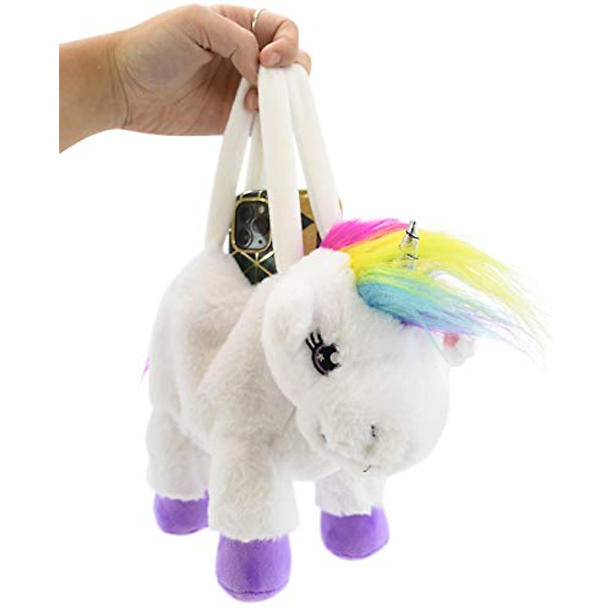 PLUSHIBLE BRIDGING MILES WITH SMILES Plush Unicorn Purse - Soft, Fluffy, Functional Stuffed Unicorn Purse for Kids - Cute Stuffed Animal Unicorn Toy