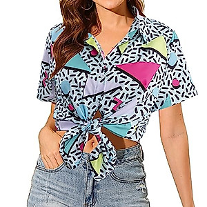 80s 90s Outfit for Women 80s 90s Retro Party Disco Shirt Hawaiian Button Down Shirt Short Sleeve Button Up Blouse Tops Light Green