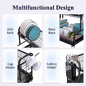 Kitsure Dish Drying Rack - Multipurpose 2-Tier Dish Rack, Dish Drainers for Kitchen Counter, Large-Capacity Dish Dryer, Kitchen Drying Rack for Dishes w/Cutlery Holder 4064GY