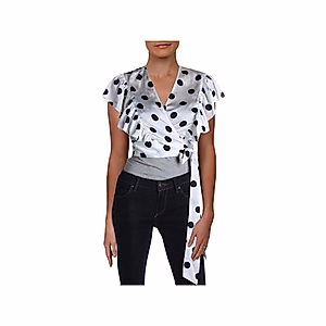 Jill Stuart Womens White Belted Polka Dot Short Sleeve V Neck Top M