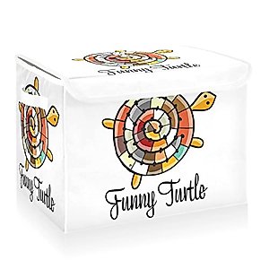 CaTaKu Funny Cartoon Turtle Storage Bins with Lids and Handles, Fabric Large Storage Container Cube Basket with Lid Decorative Storage Boxes for Organizing Clothes