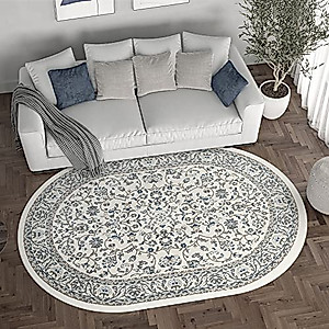 Cream Modern Oval 5x7 Area Rug 5x7 - Indoor Area Rugs for Living Room - Dining Room Rug - Bedroom Rug - Kitchen Rug - Entryway Rug Contemporary Carpet - Alfombras para Salas Modernas