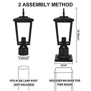 LEDMO Post Light with Pier Mount Base Dusk to Dawn, 60W Outdoor Waterproof Lamp Post Fixture, Exterior Lamp Post Lantern Head with Clear Seeded Glass for Garden, Patio, Pathway