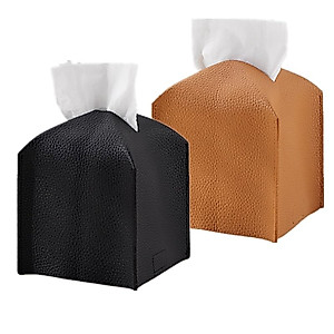 Tissue Box Cover Holder, Square with Bottom Belt PU Leather Decorative Organizer for Tabletop, Bathroom,Office (Color : Brown)