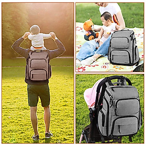 Mancro Diaper Bag Backpack, Large Bady Bag, Multifunction Maternity Baby Nappy Bag for Dad & Mom with Changing Pad, USB Charging Port, Insulated Pockets, Laptop Pocket and Stroller Straps