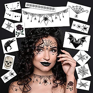 FashionTats Spider Witch Temporary Tattoos | Halloween Costume Tattoo Kit | Skin Safe | MADE IN THE USA| Removable