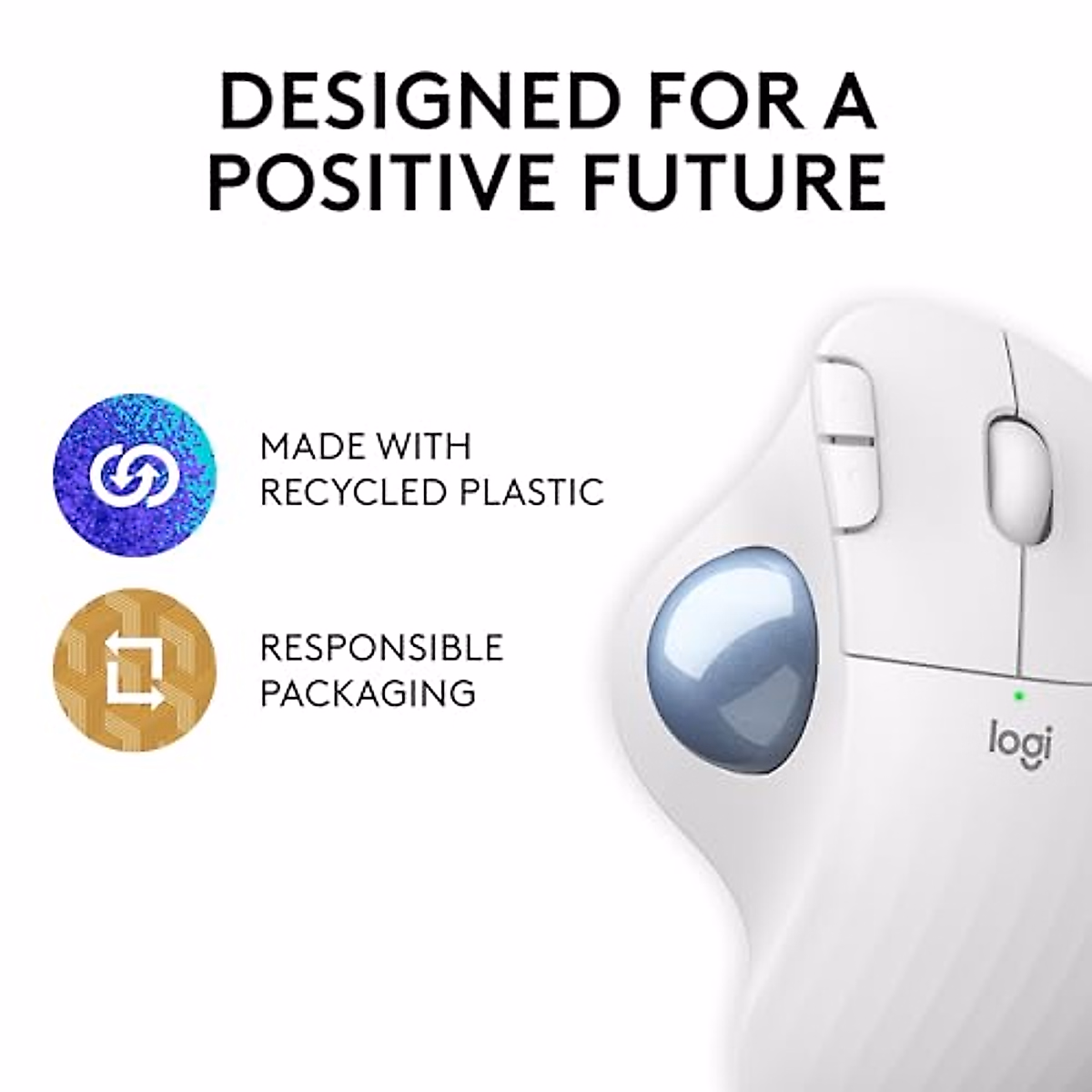 Logitech ERGO M575 Wireless Trackball Mouse - Easy thumb control, precision and smooth tracking, ergonomic comfort design, for Windows, PC and Mac with Bluetooth and USB capabilities - Off White
