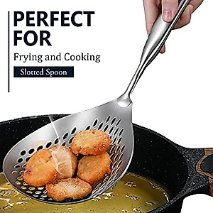 KAYCROWN Skimmer Slotted Spoon, 304 Stainless Steel Skimmer Ladle Skimmer Spoon Spider Strainer for Cooking and Frying, Pasta Strainer Spoon Frying Spoon Kitchen Cooking Colander Spoon