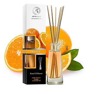 Orange Diffuser w/Orange Oil 3.4 Fl Oz - Fresh Room - Long Lasting Fragrance - Scented Reed Diffuser Orange - Diffuser Gift Set - for Aromatherapy - Home - Orange Essential Oil Diffuser by AROMATIKA