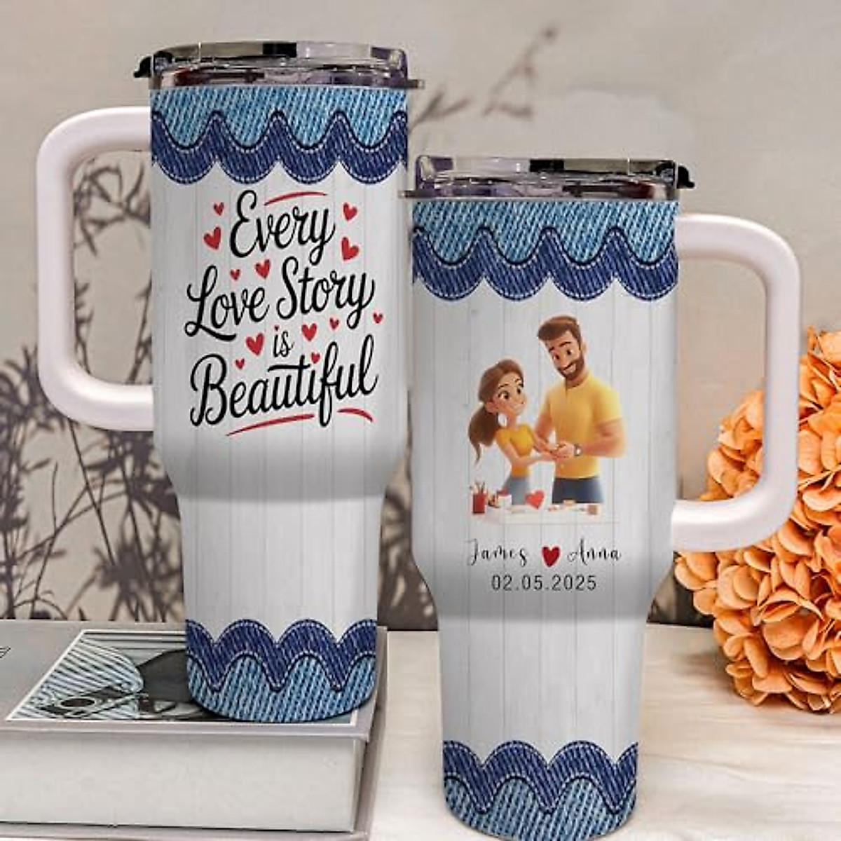 Custom 40oz Tumbler with Handle – wedding invitation opening-Personalized Couple Gift for Anniversary Wedding Gift, Birthday, Mother's Day, Valentine’s Day I6v64p