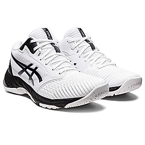 ASICS Men's Netburner Ballistic FlyteFoam Mid Top 3 Volleyball Shoes, 9, White/Black