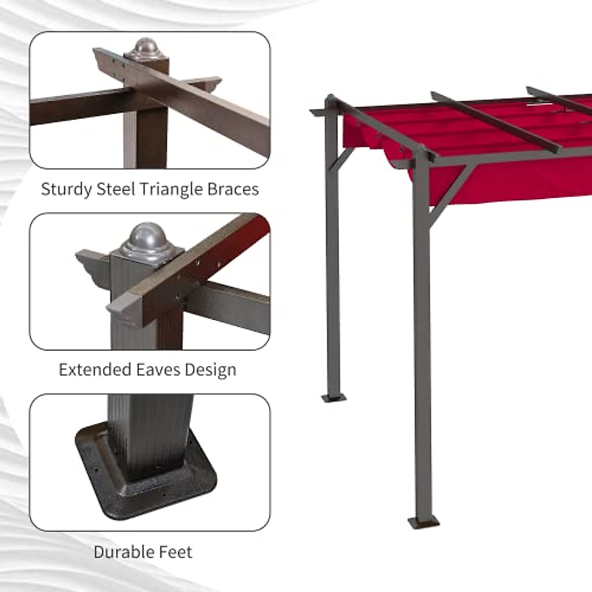 HOMREST 13' X 10' Retractable Pergola, Patio Gazebo Grape Trellis with Removable Sun Shade Canopy, Pergola Grill Canopy with Full Steel Frame for Garden Porch Backyard