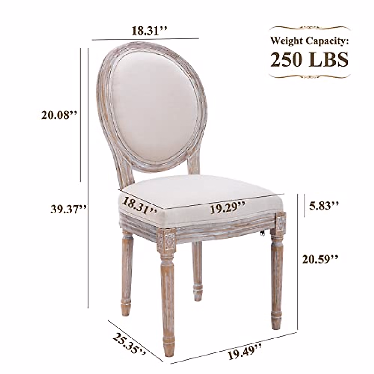 COLAMY French Country Dining Chairs Set of 2, Upholstered Farmhouse Dining Room Chairs with Round Back, Solid Wood Legs, Accent Side Chairs for Kitchen/Living Room/Bedroom- Classic Beige